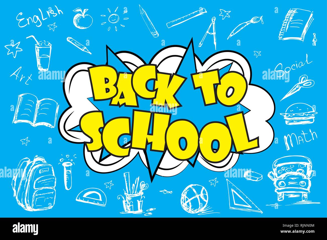 Back to school, comic pop art background,hand drawn vector illustration ...
