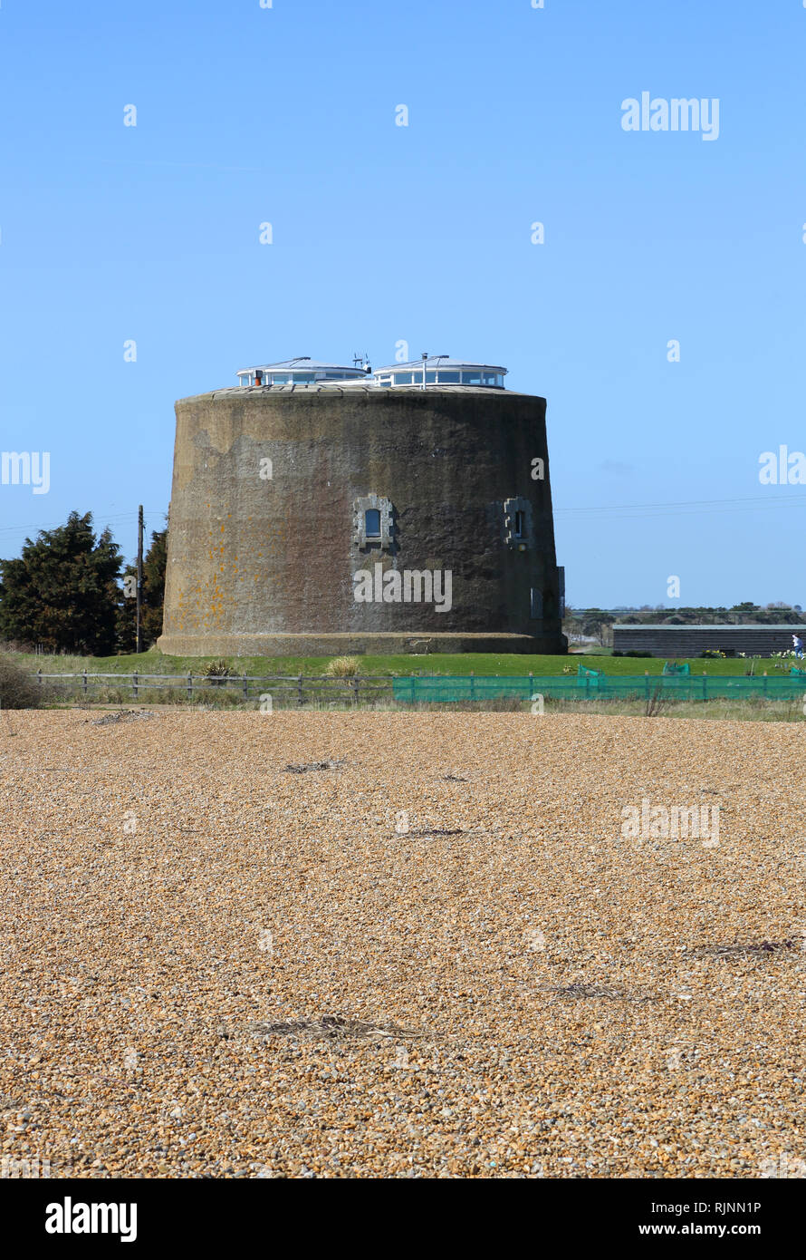 martello tower at shingle street on the suffolk coast in east anglia ...