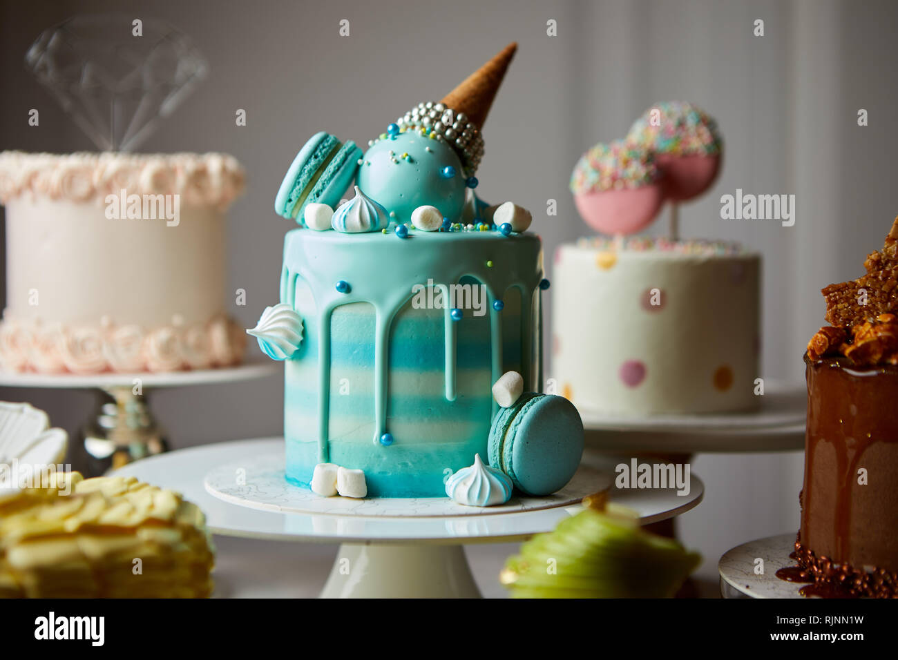 Delicious blue celebration cake Stock Photo - Alamy