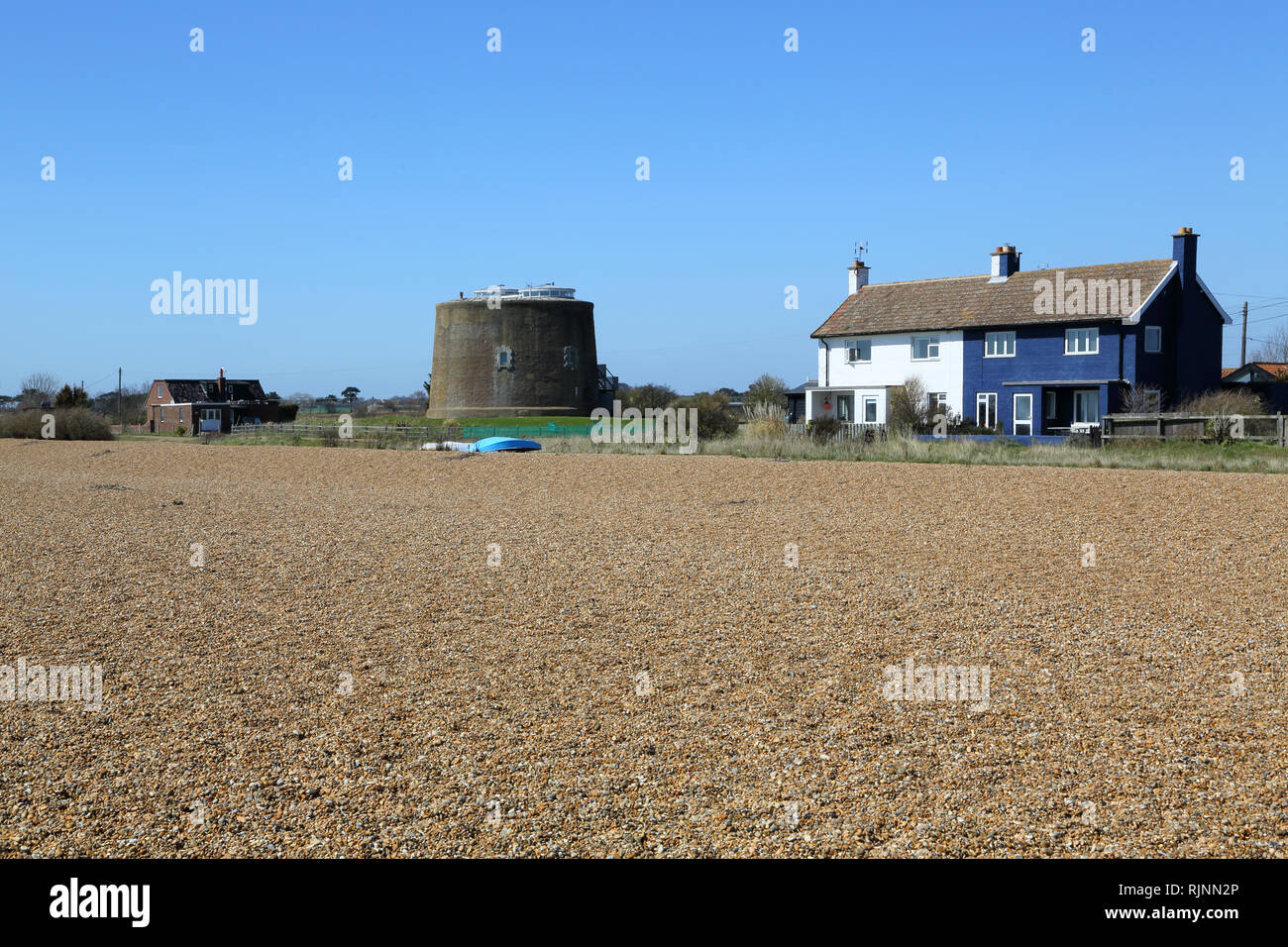 martello tower at shingle street on the suffolk coast in east anglia ...