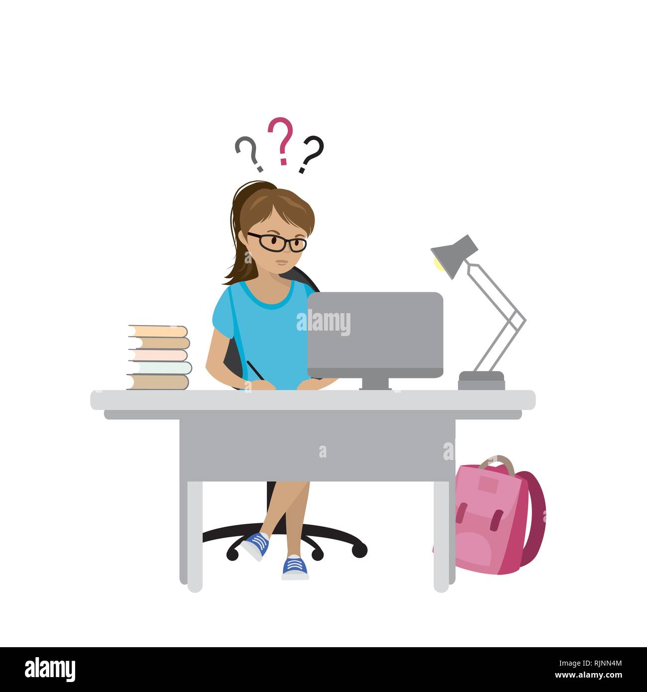 Teenage girl studying at computer Stock Vector Image & Art - Alamy
