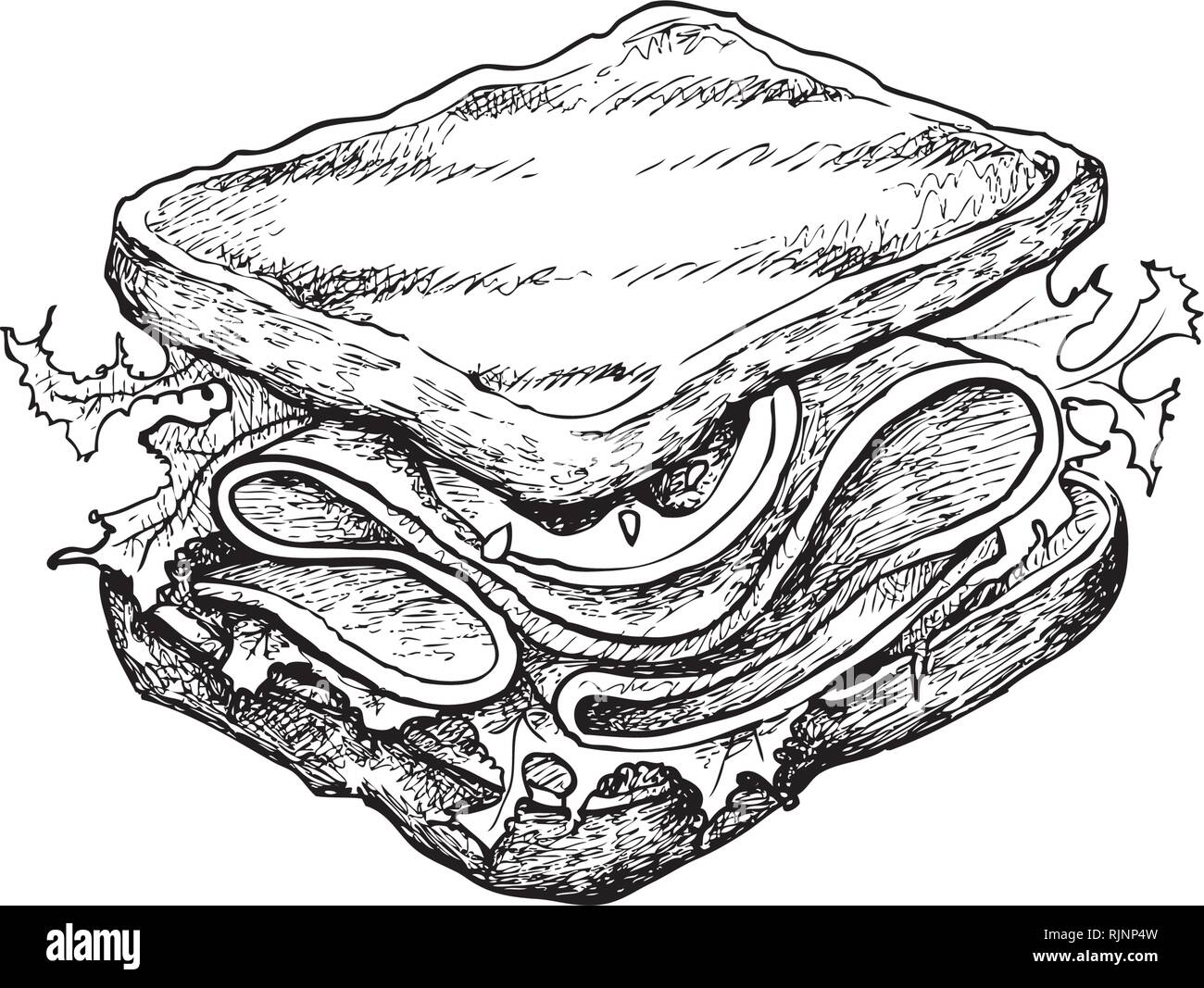 Illustration Hand Drawn Sketch of Delicious Homemade Freshly Sandwich ...