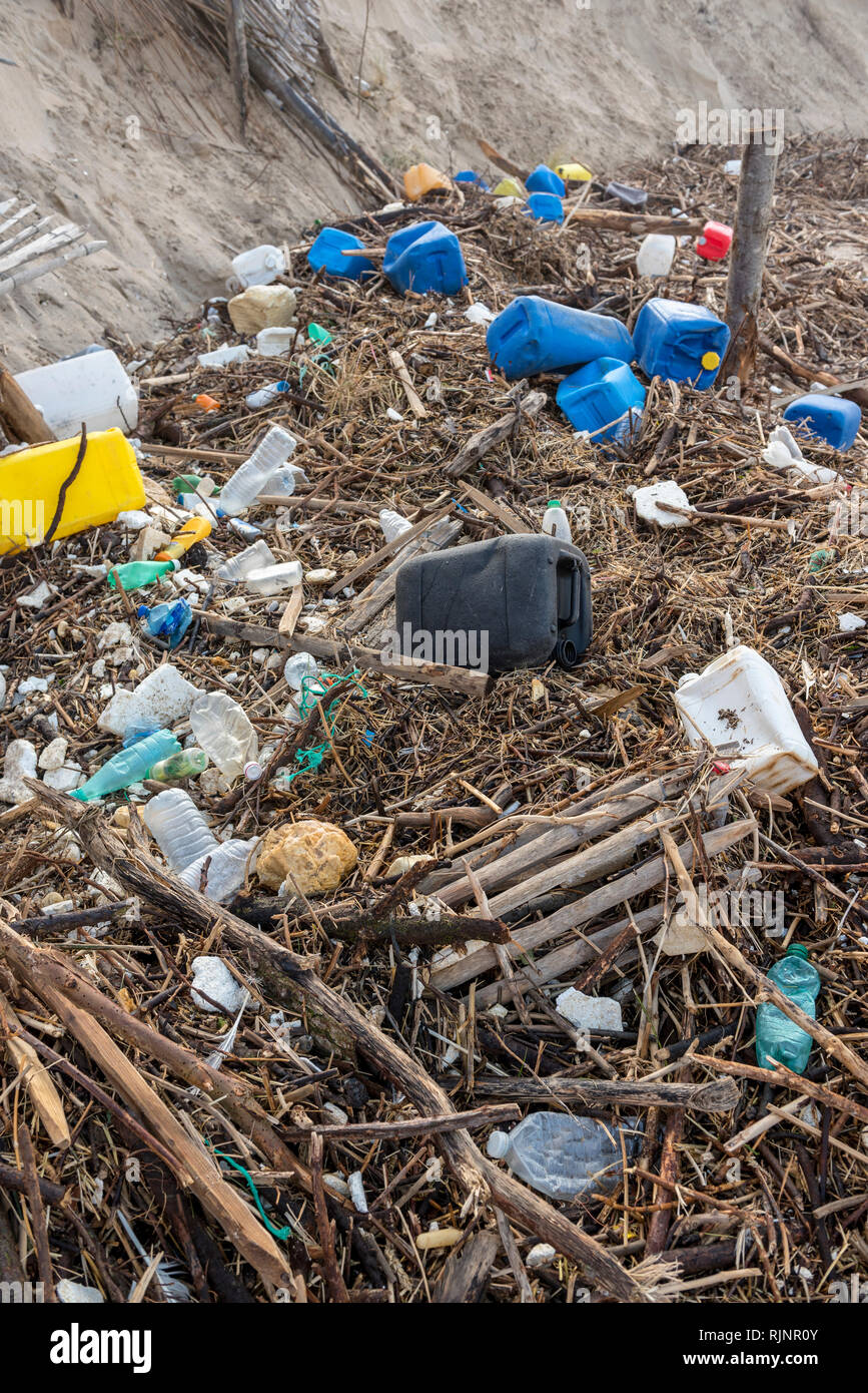 Dumping of plastic waste by the sea, following the storm Eleanor on the ...