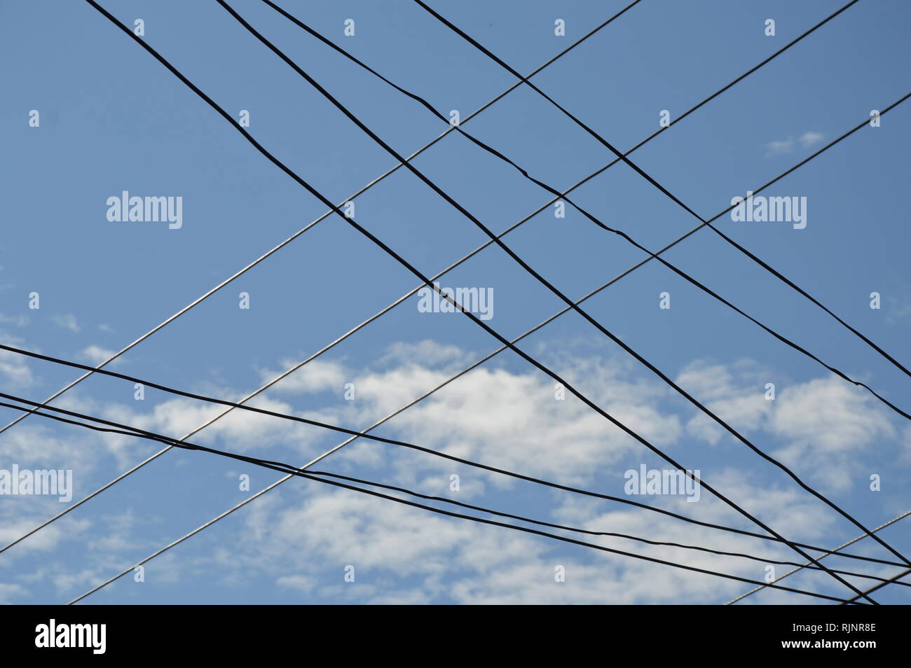 electric pole and complex cable wire on sky background Stock Photo - Alamy