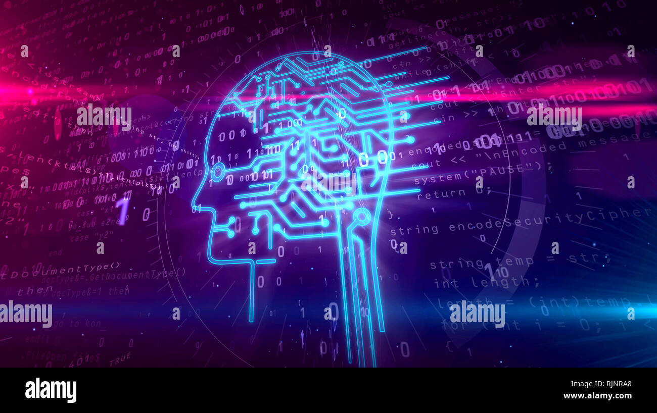 Artificial intelligence with cyber head symbol on digital background ...