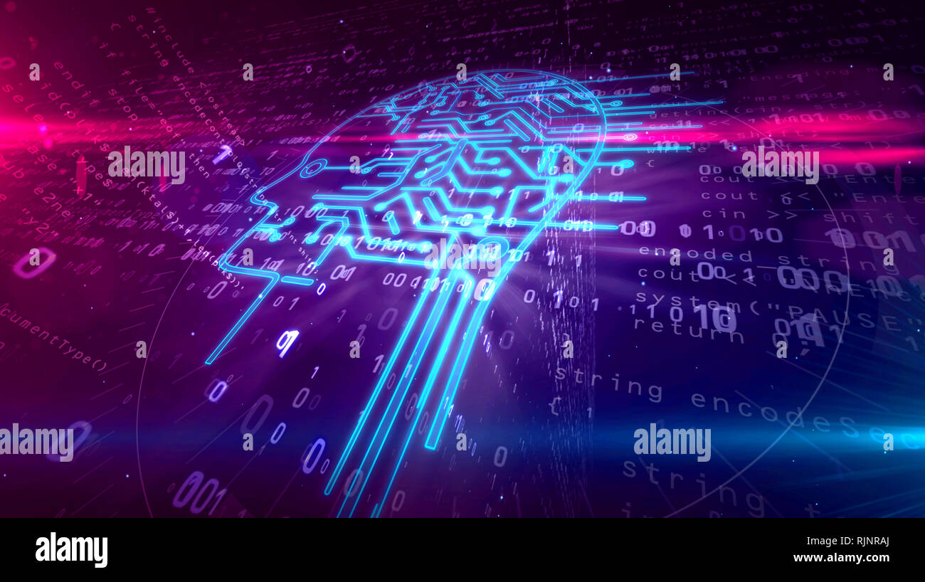 Artificial intelligence with cyber head symbol on digital background ...