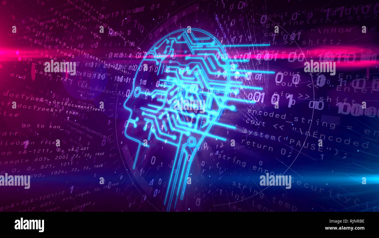 Artificial intelligence with cyber head symbol on digital background ...
