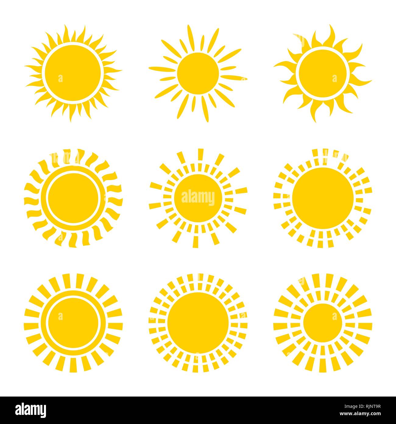 Set of yellow sun icon symbols isolated on white Stock Vector Image ...