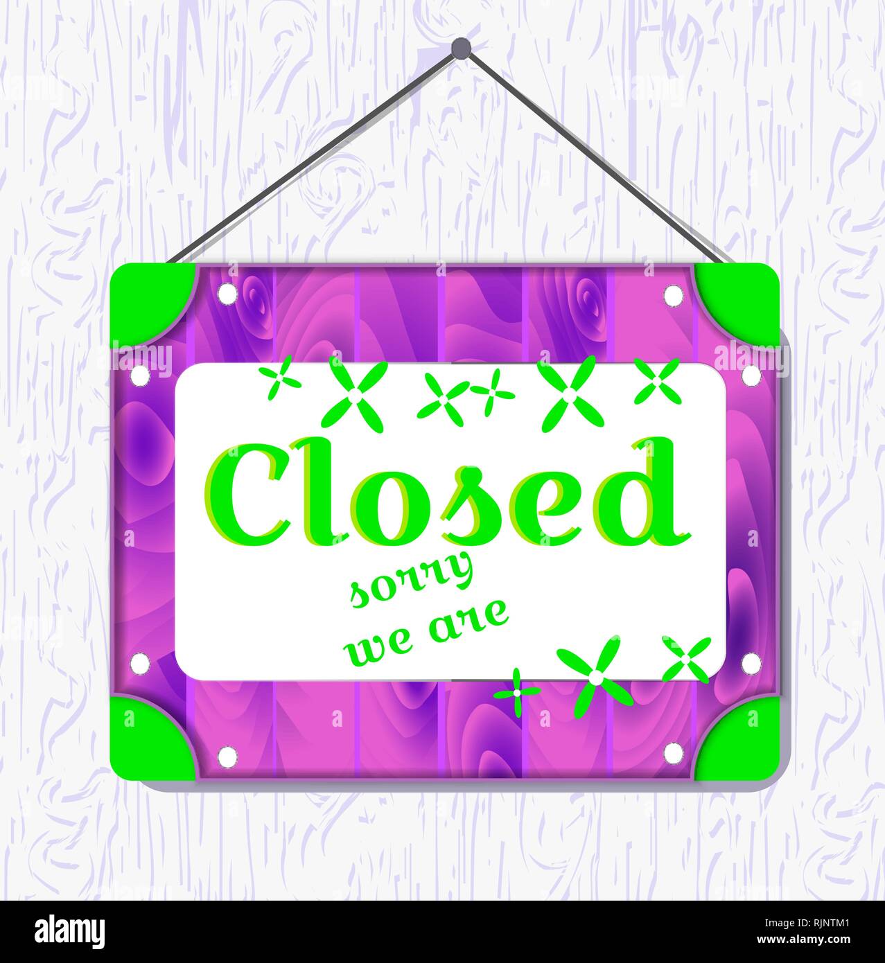 Violet wood and green flower hanging sign with text Closed . White ...