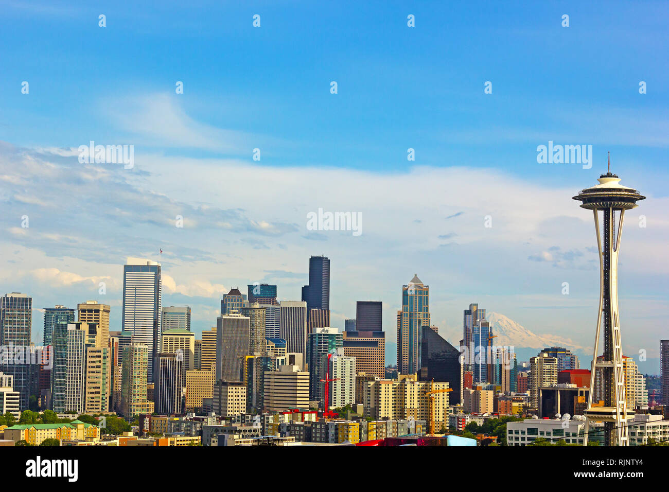 Late afternoon sun touched Seattle city skyline. Seattle city landmarks ...