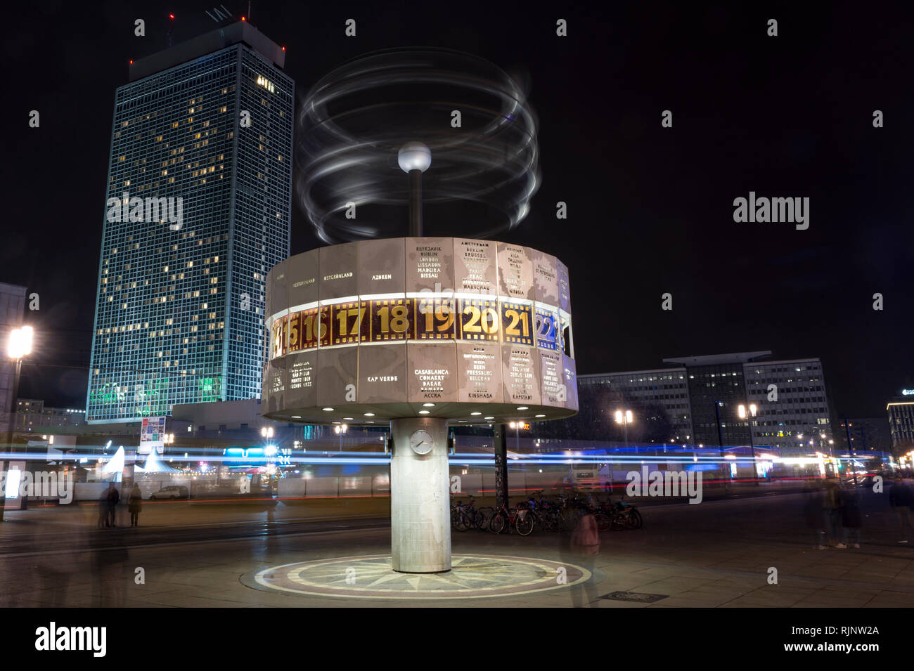 The Weltzeituhr World Clock at Alexanderplatz in Berlin by night Stock ...