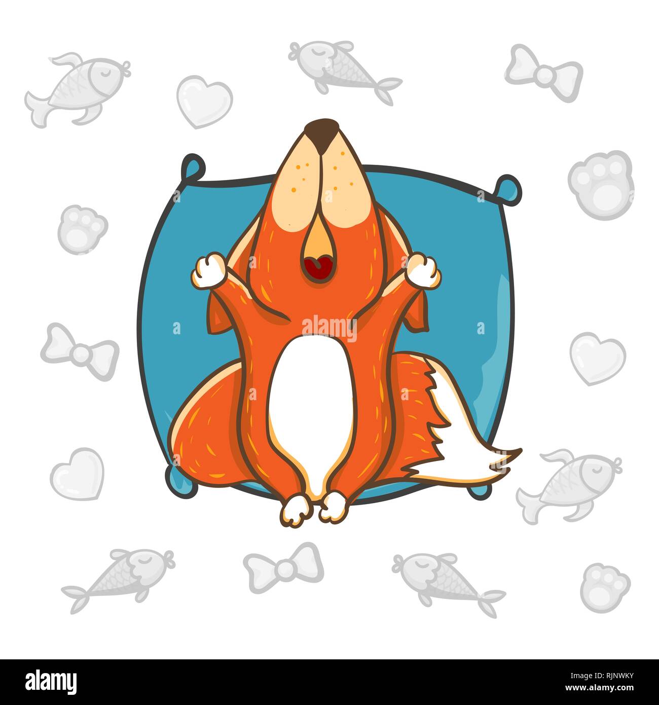 Vector in line style. Cute baby fox sleep or dreaming in cartoon style ...