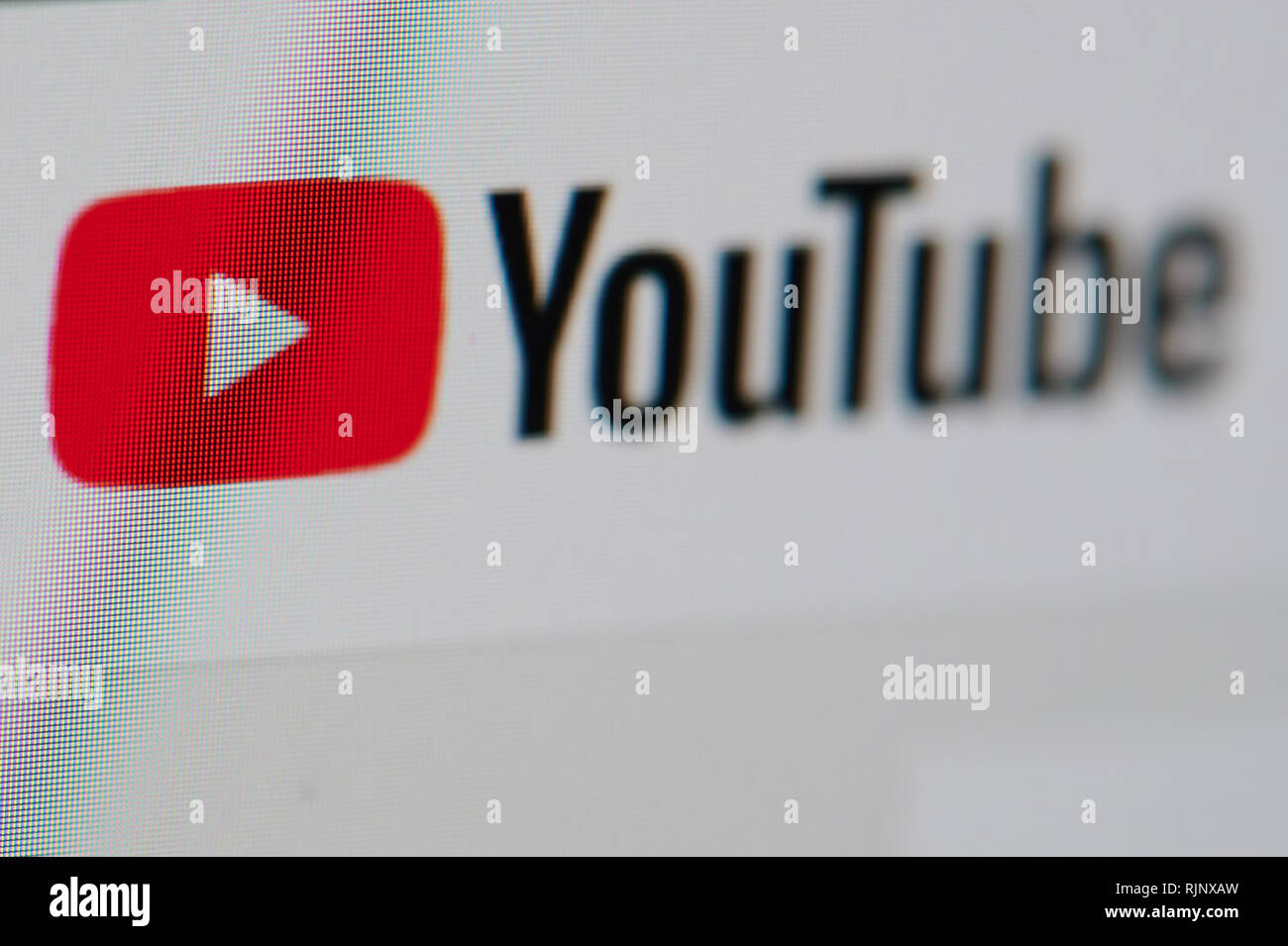 New york, USA - february 6, 2019: Youtube video service icon on device ...