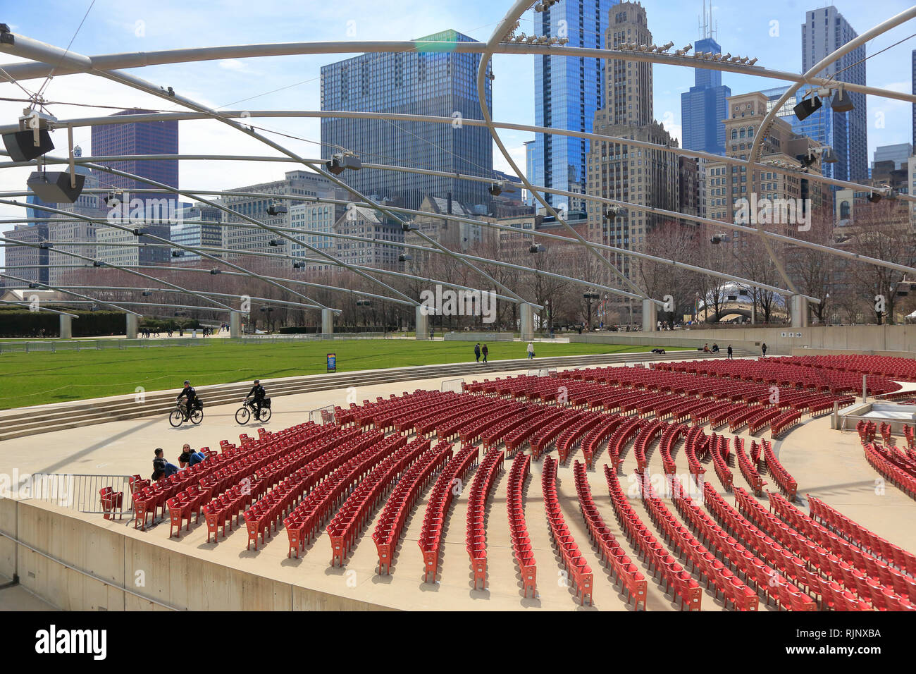 Jay Pritzker Pavilion designed by Frank Gehry in Millennium Park with ...