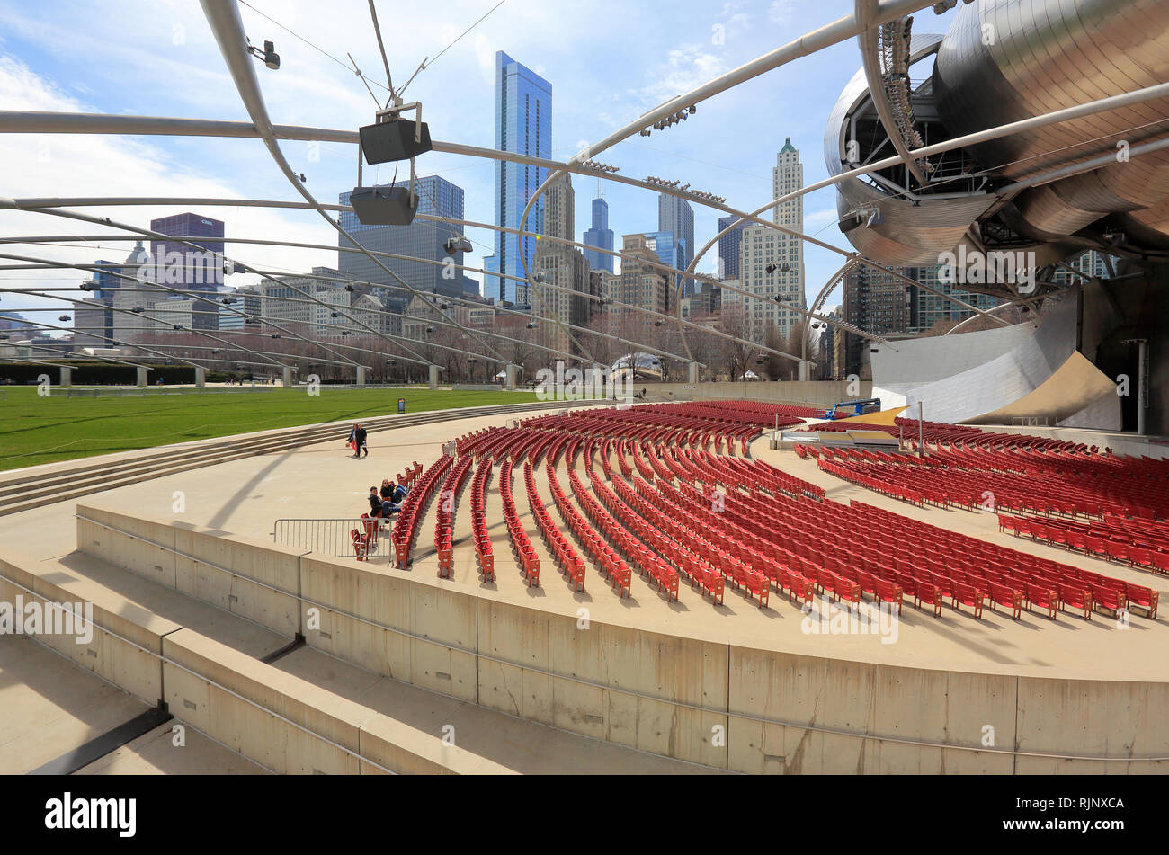 Jay Pritzker Pavilion designed by Frank Gehry in Millennium Park with ...