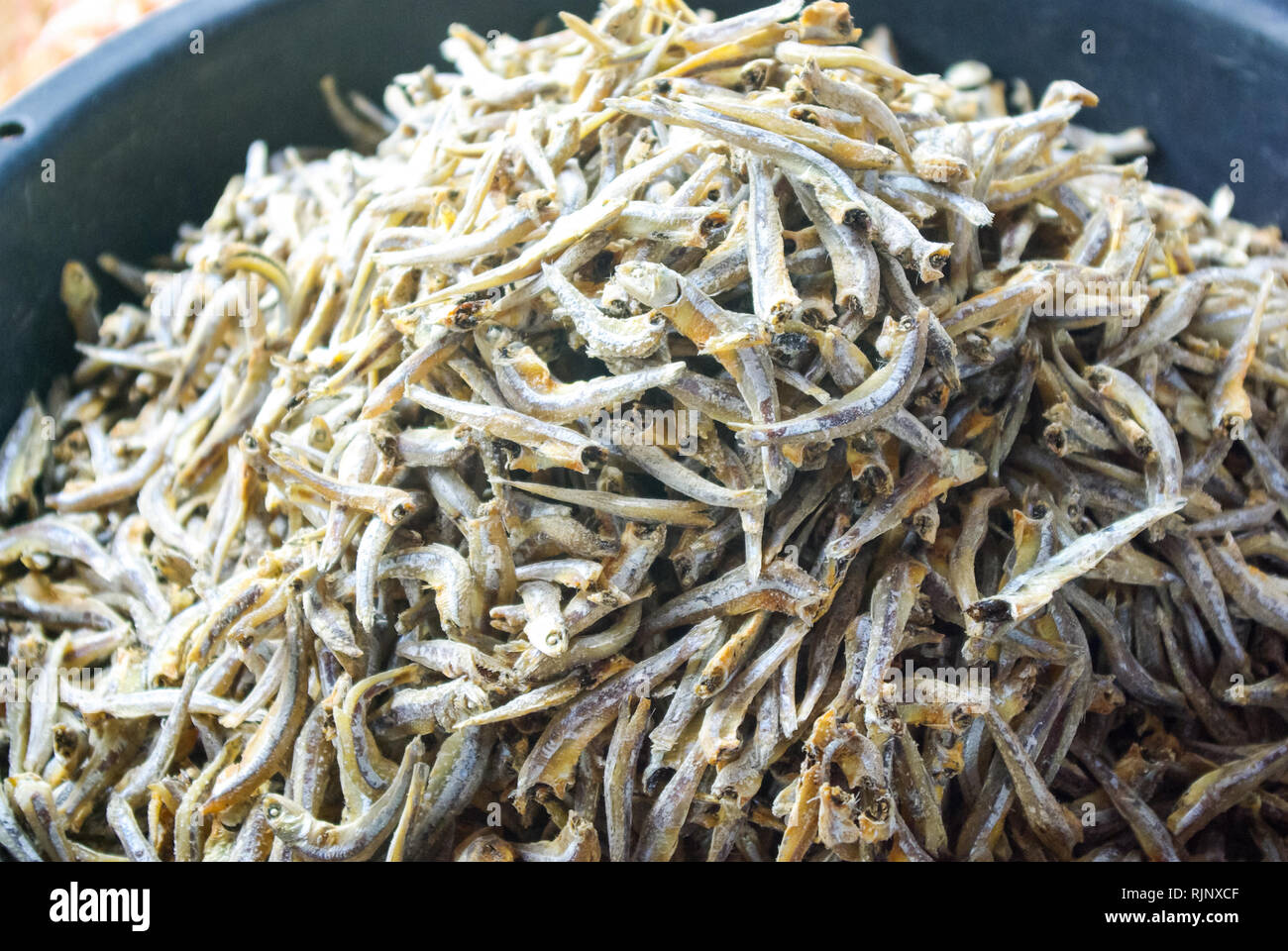 Dried fish in large quantities. Warehouse of dried fish on the market ...