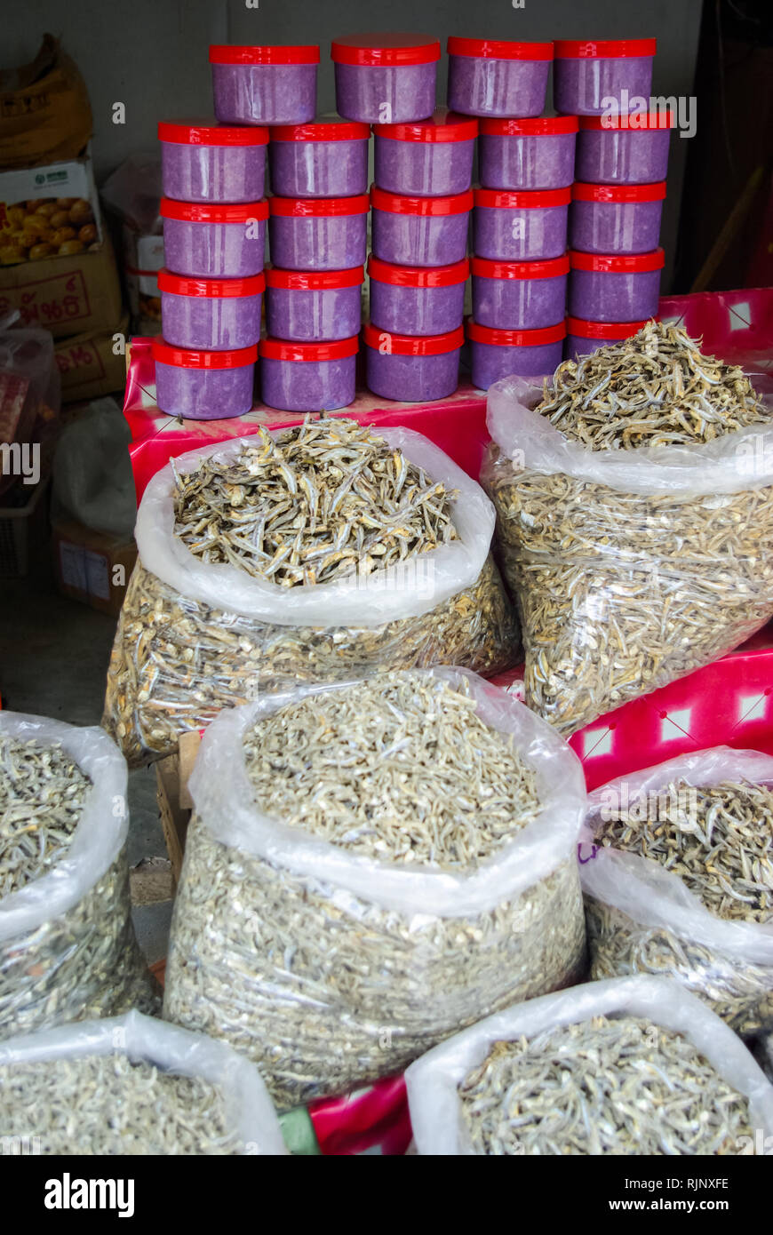 Dried fish in large quantities. Warehouse of dried fish on the market ...