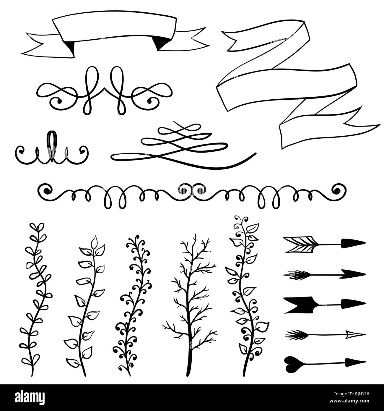 Set vintage decorative curls hi-res stock photography and images - Alamy