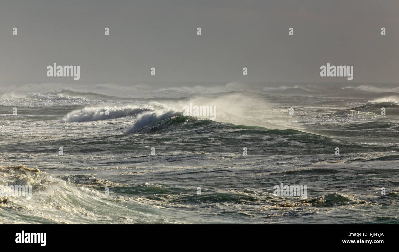 Ocean windy waves spraying. Portuguese coast in Autumn Stock Photo - Alamy