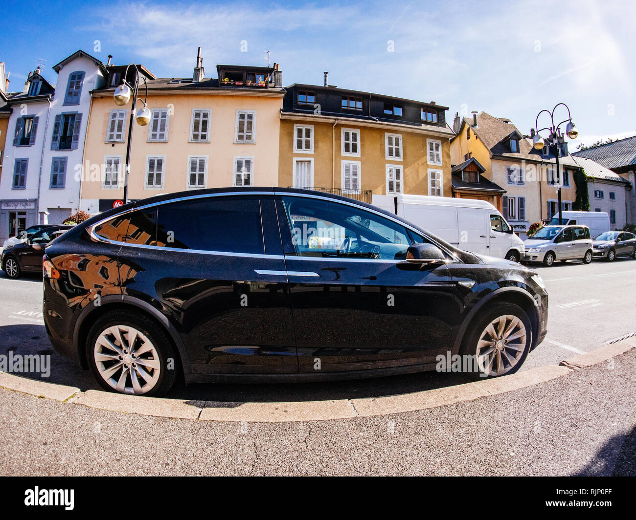 CHAMBERY, FRANCE - CIRCA 2018: MOdern Luxury Tesla Model X electric car ...