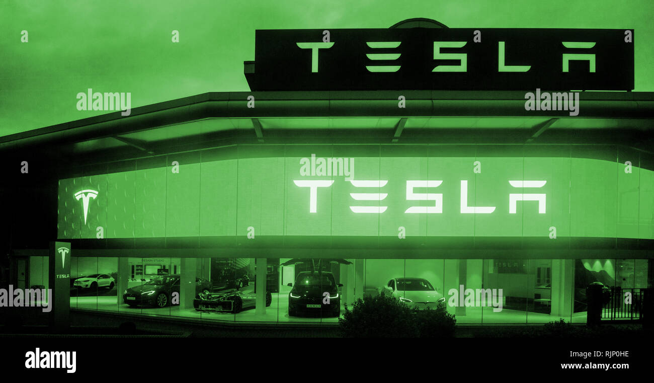 LONDON, UNITED KINGDOM MAR 8, 2017: Modern Tesla Motors showroom with ...