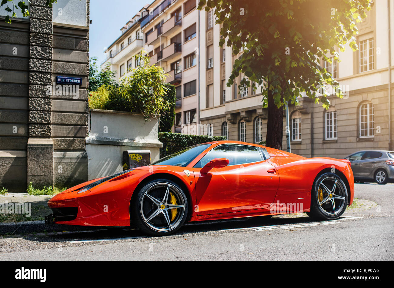 STRASBOURG, FRANCE - MAY 28, 2018: City parking with expensive luxury ...