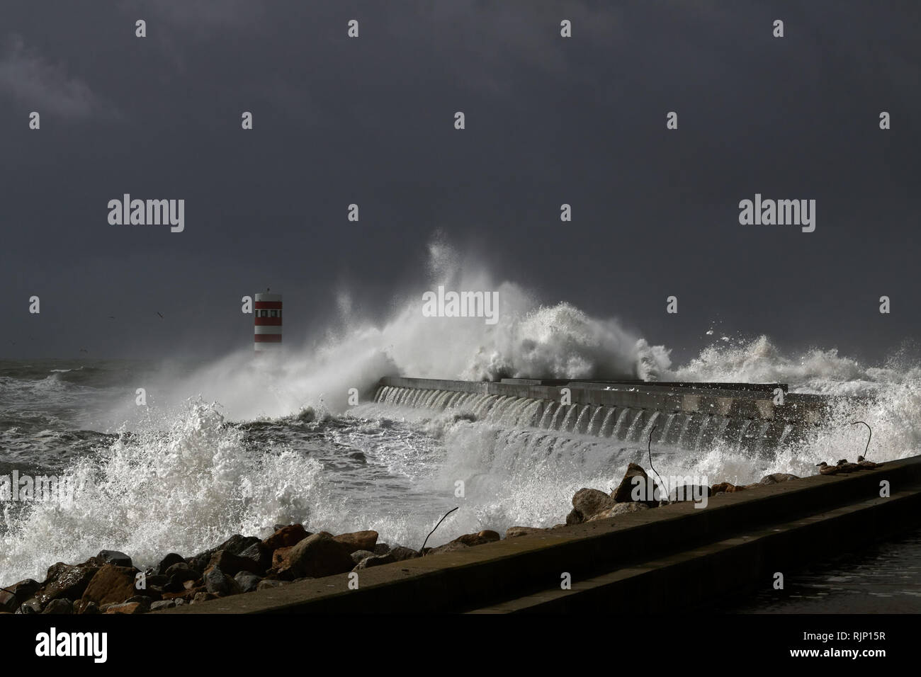 Entry of Douro River harbor during a big storm Stock Photo - Alamy