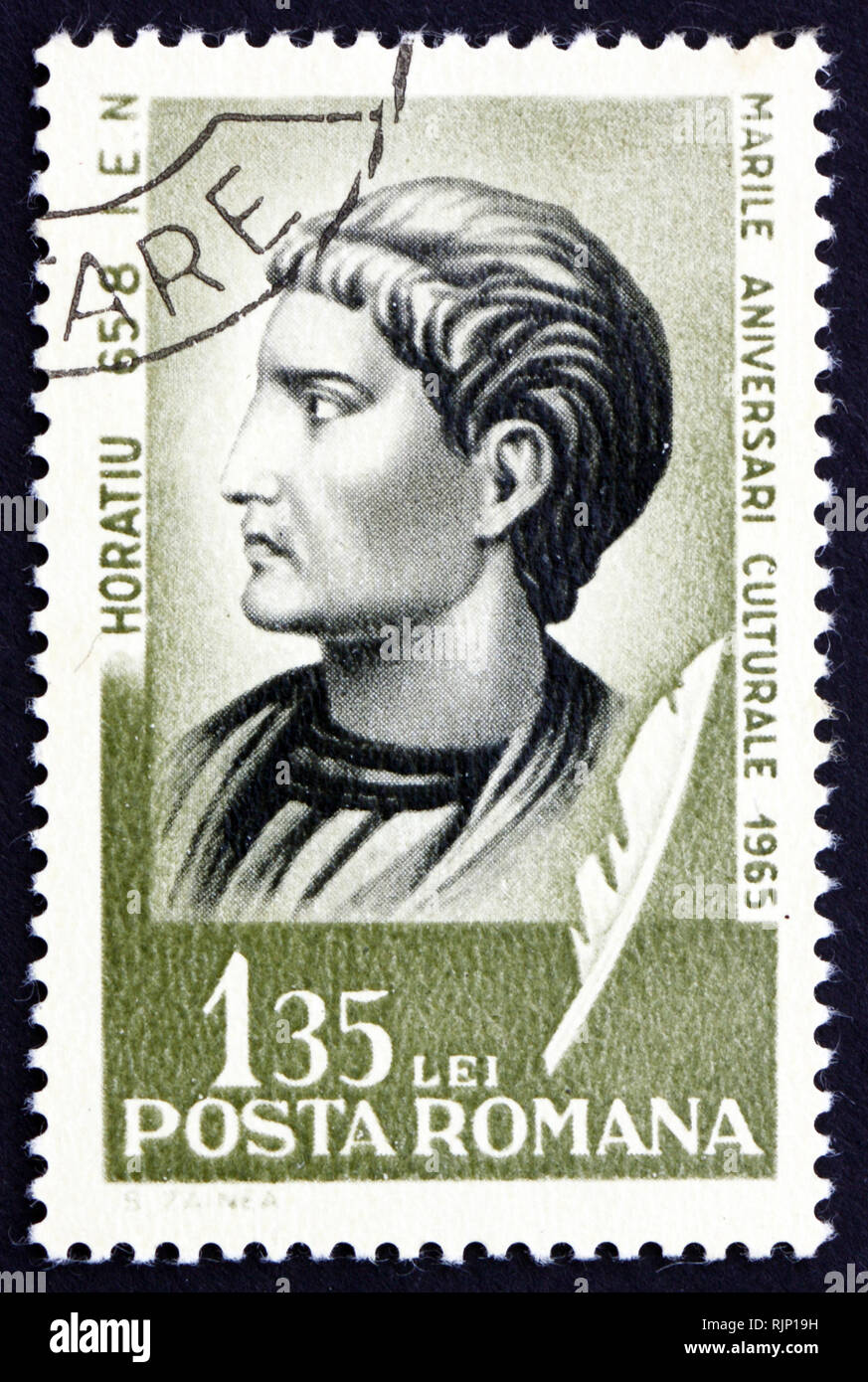 ROMANIA - CIRCA 1965: a stamp printed in the Romania shows Quintus ...