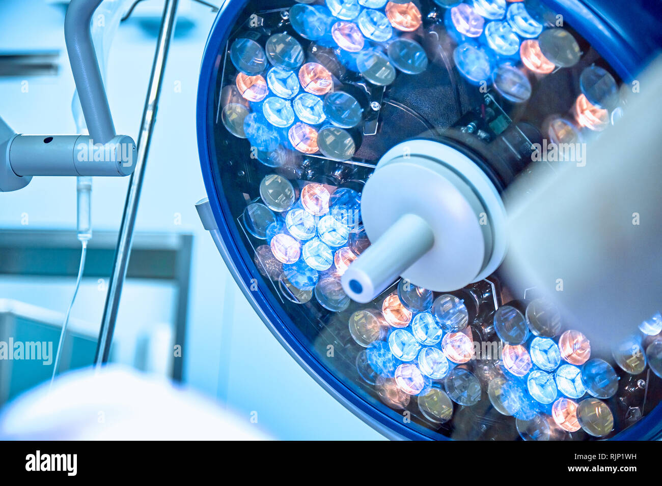 surgical lamp in operation room take with art lighting and blue filter ...