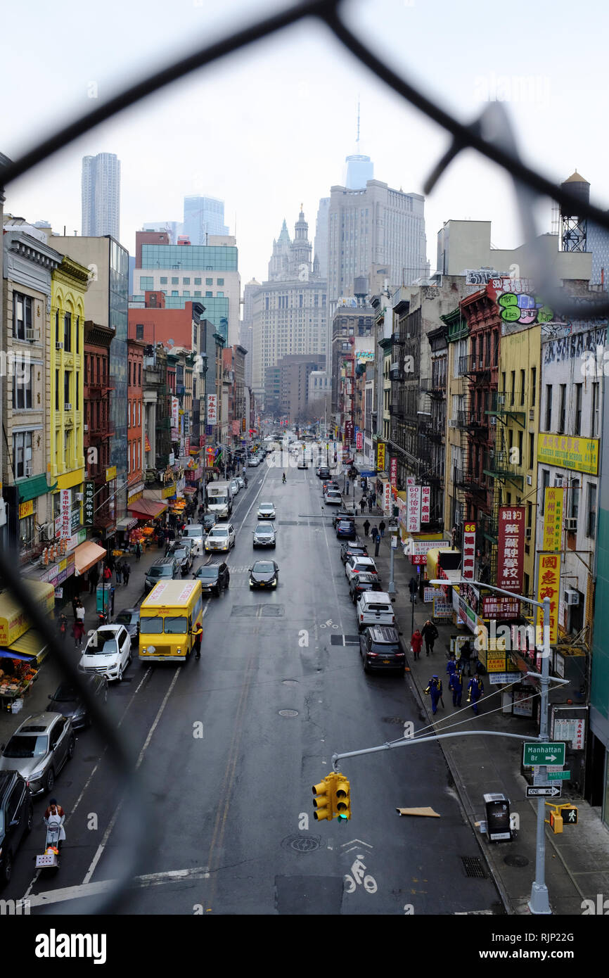 The view of East Broadway in Chinatown in Lower Manhattan with One ...