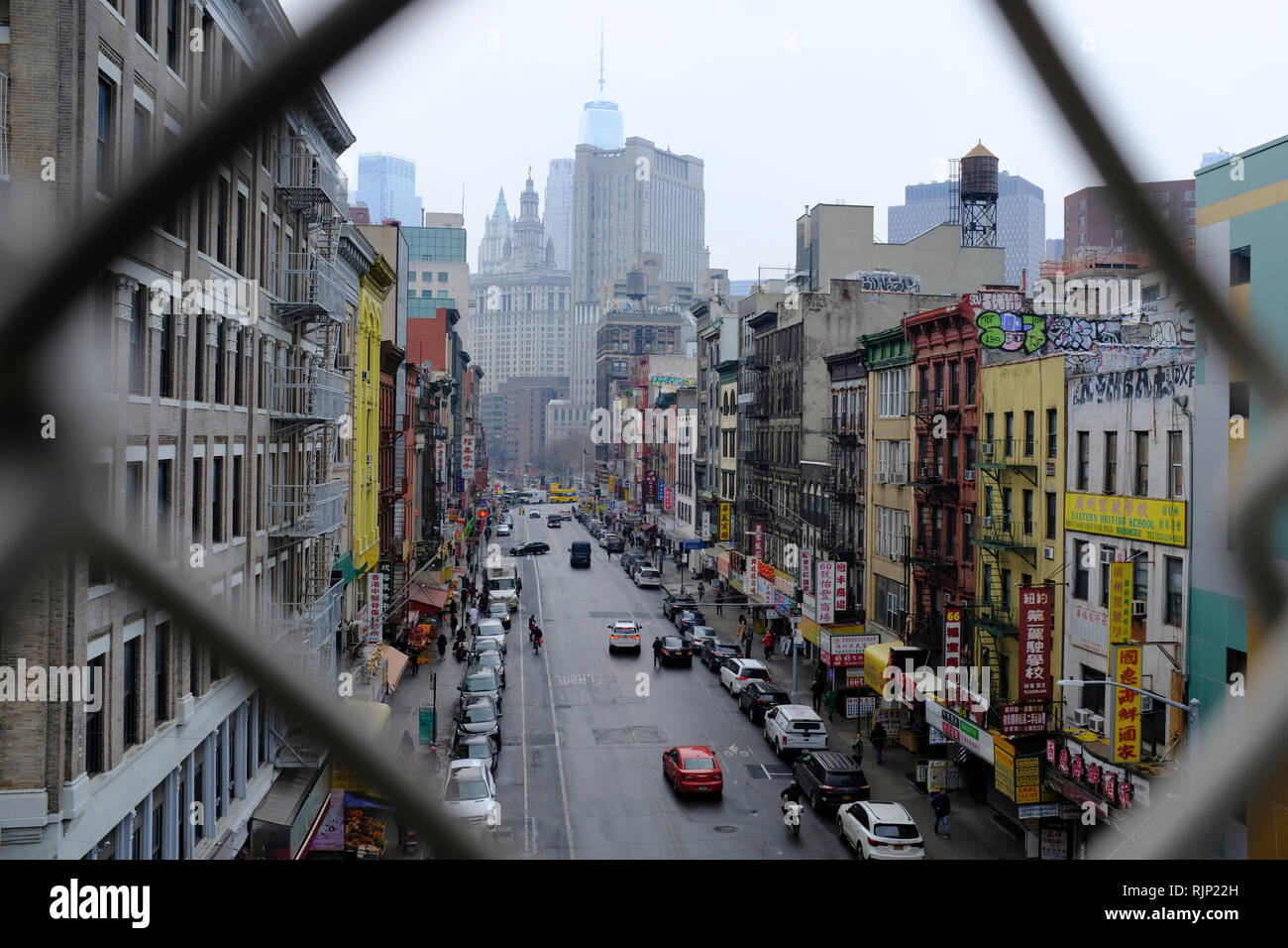 The view of East Broadway in Chinatown in Lower Manhattan with One ...