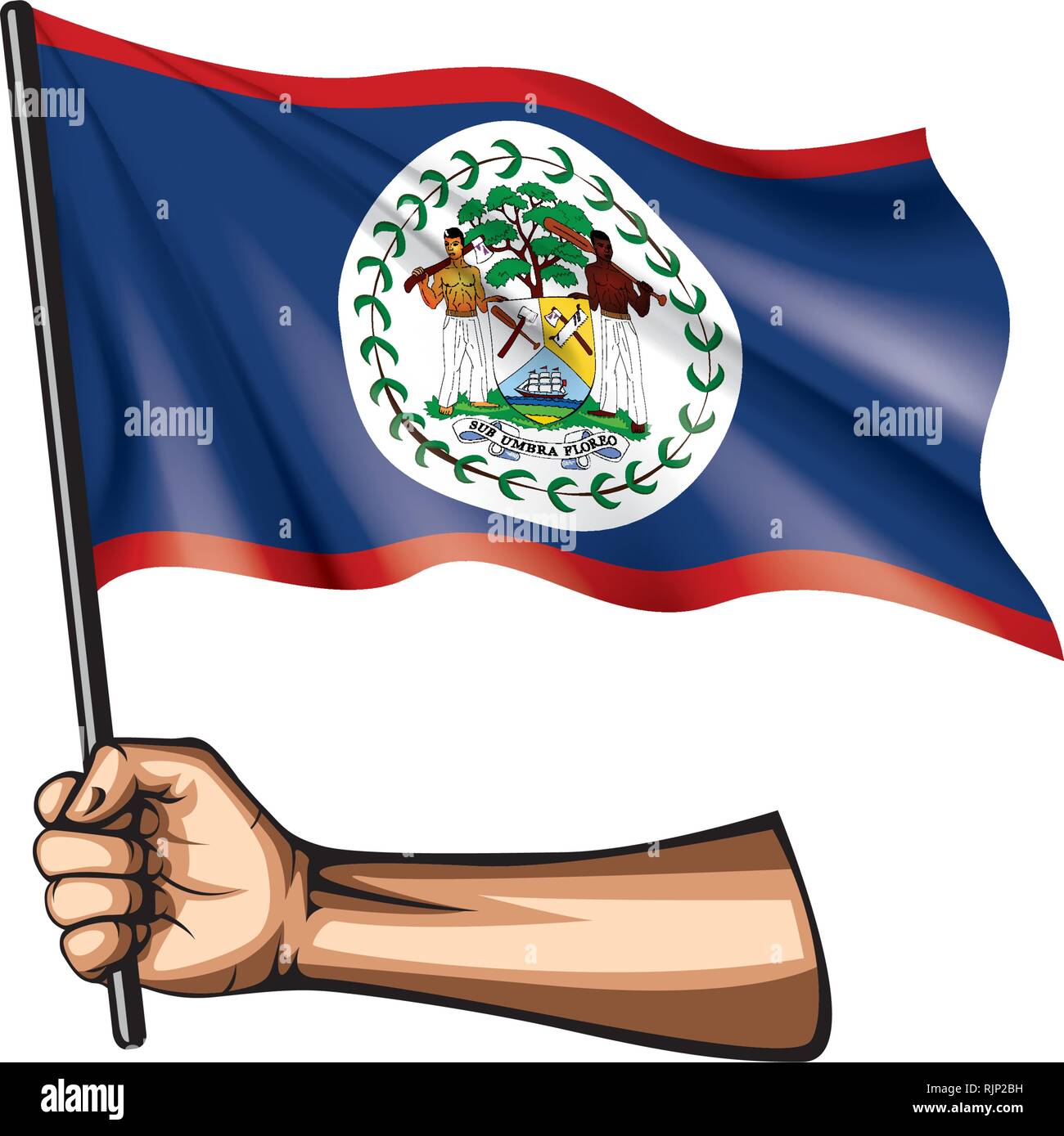 Belize flag and hand on white background. Vector illustration Stock ...