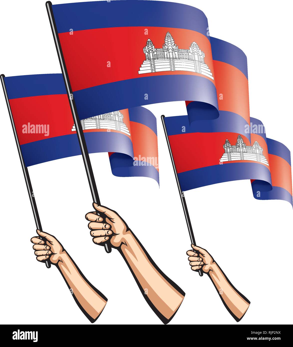 Cambodia flag and hand on white background. Vector illustration Stock ...