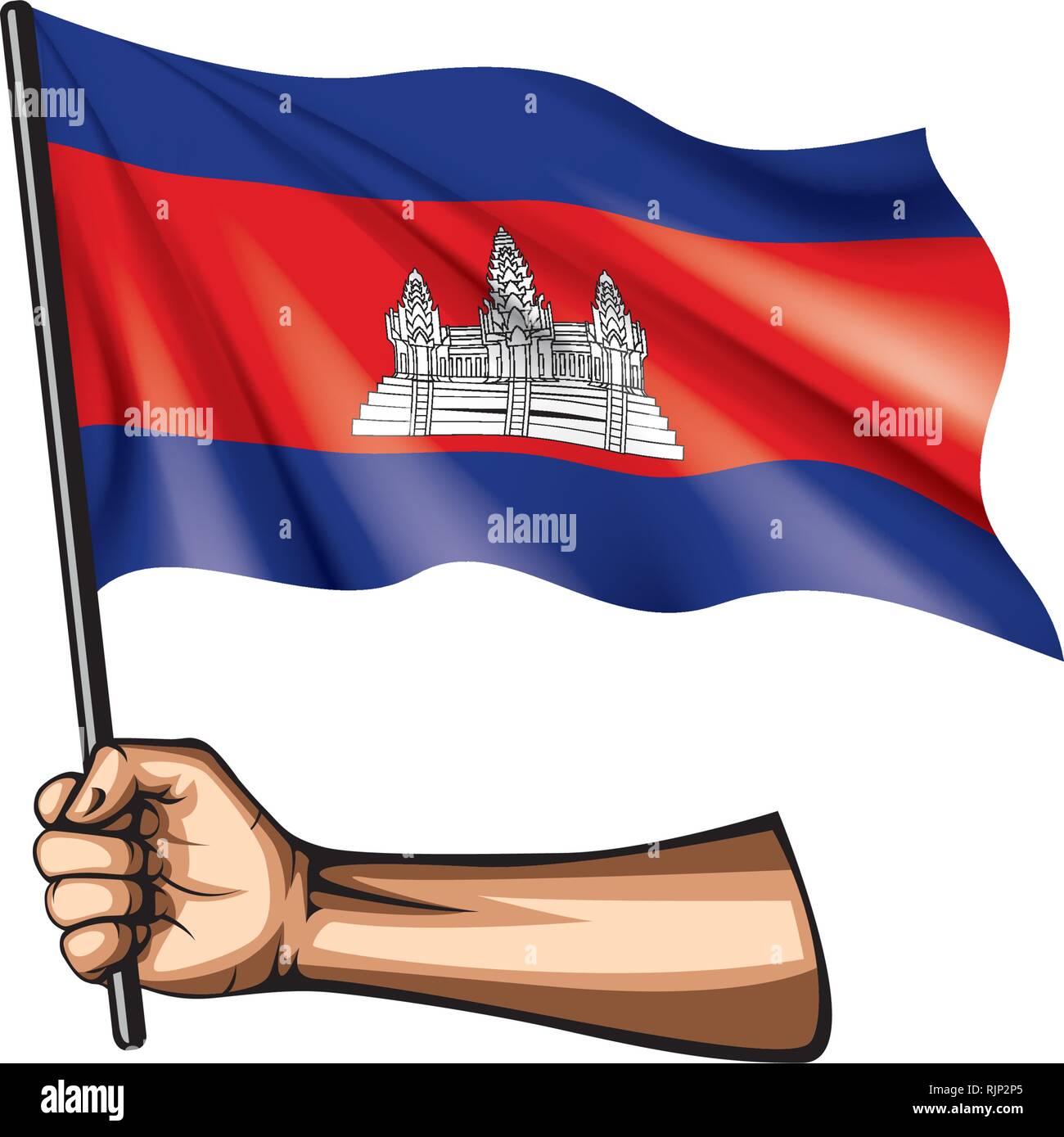 Cambodia flag and hand on white background. Vector illustration Stock ...