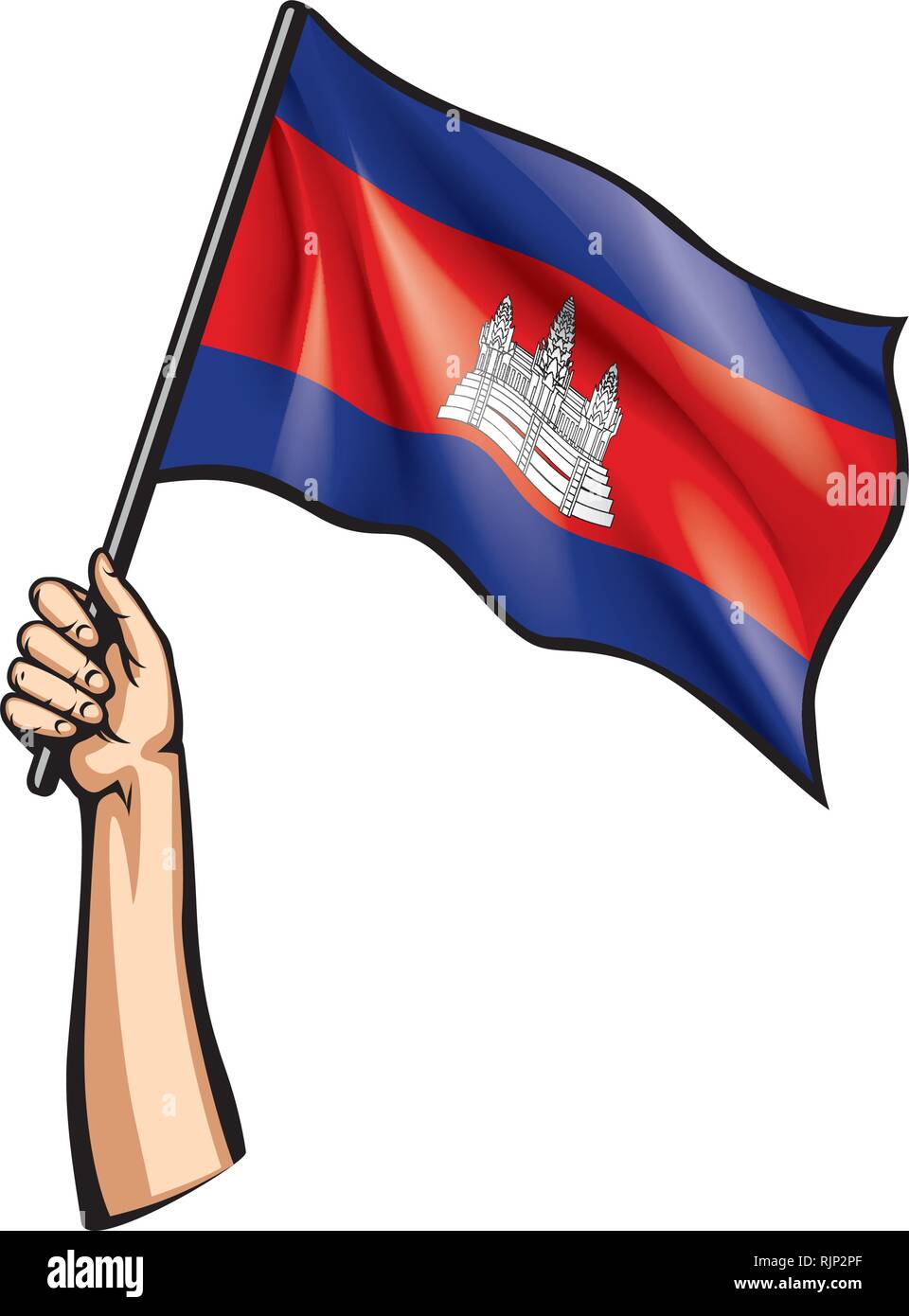 Cambodia flag and hand on white background. Vector illustration Stock ...