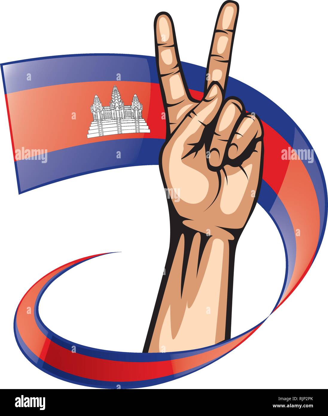 Cambodia flag and hand on white background. Vector illustration Stock ...