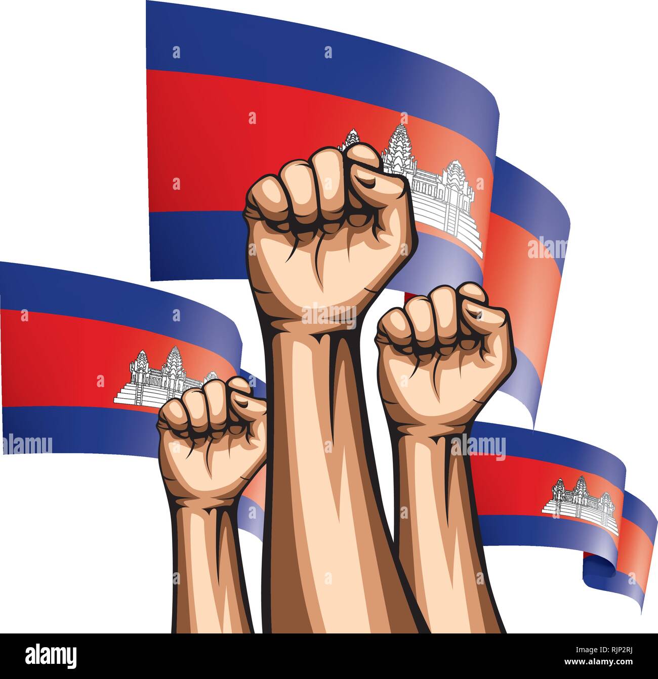 Cambodia flag and hand on white background. Vector illustration Stock ...