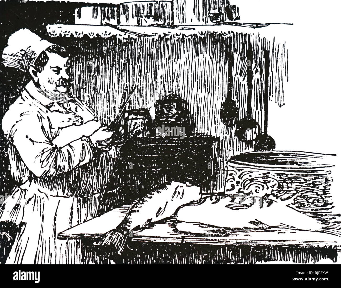 An engraving depicting a fish chef. Dated 19th century Stock Photo - Alamy