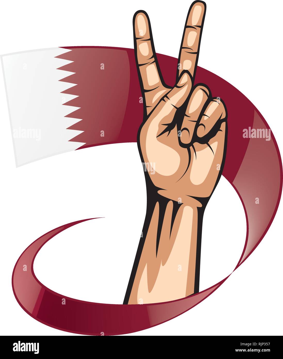 Qatar flag and hand on white background. Vector illustration Stock ...