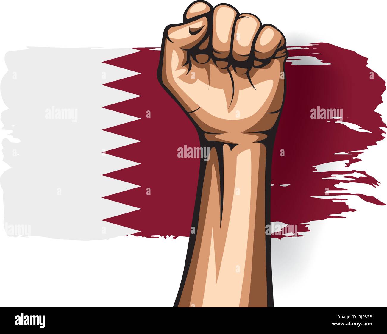 Qatar flag and hand on white background. Vector illustration Stock ...