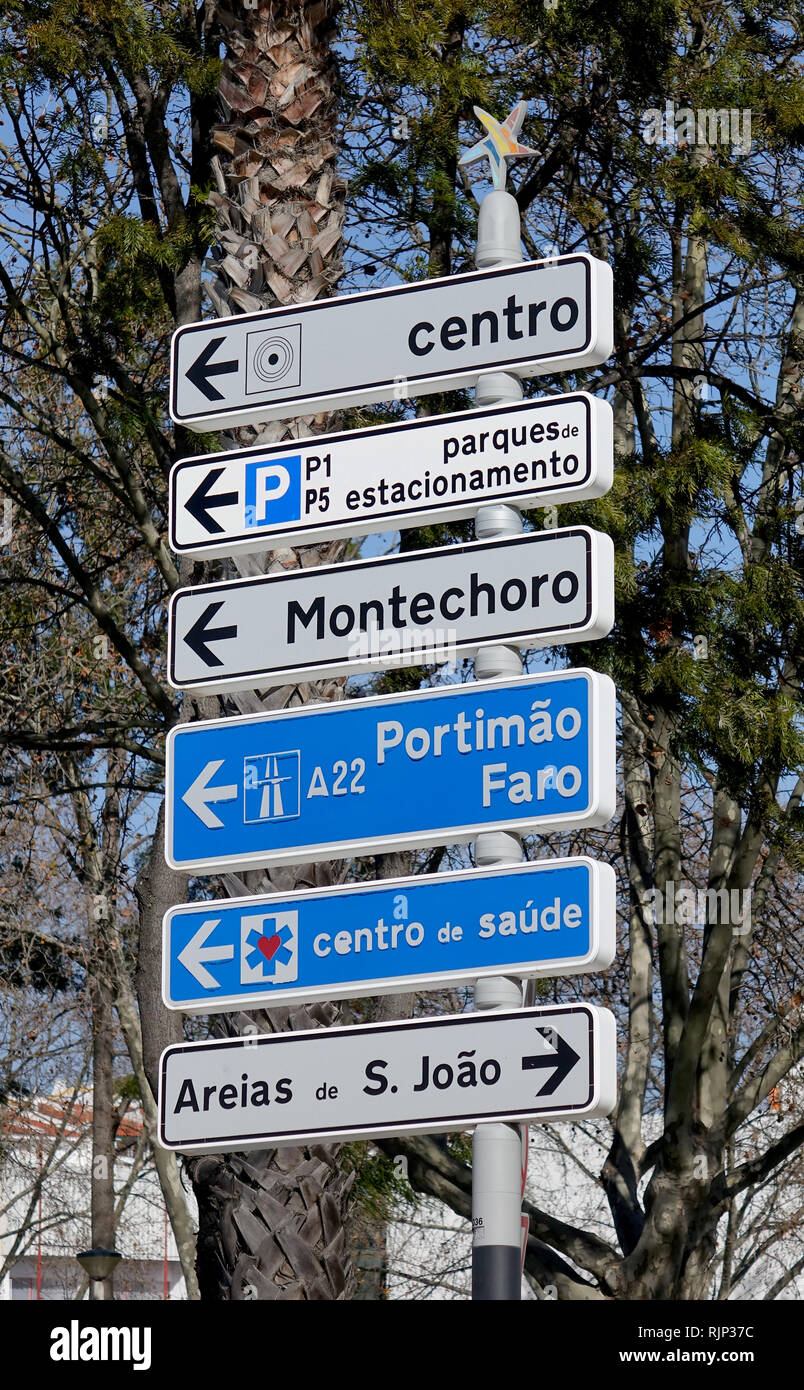 Destination Driving Direction Signs In The Centre Of Albufeira The ...