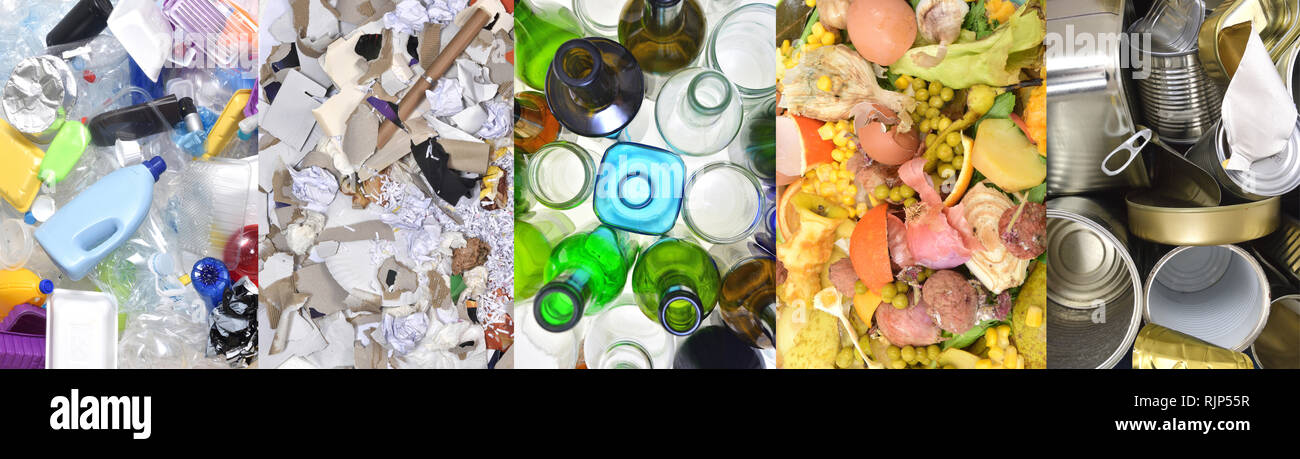 recycling plastic,paper,glass,organic and tin can Stock Photo - Alamy