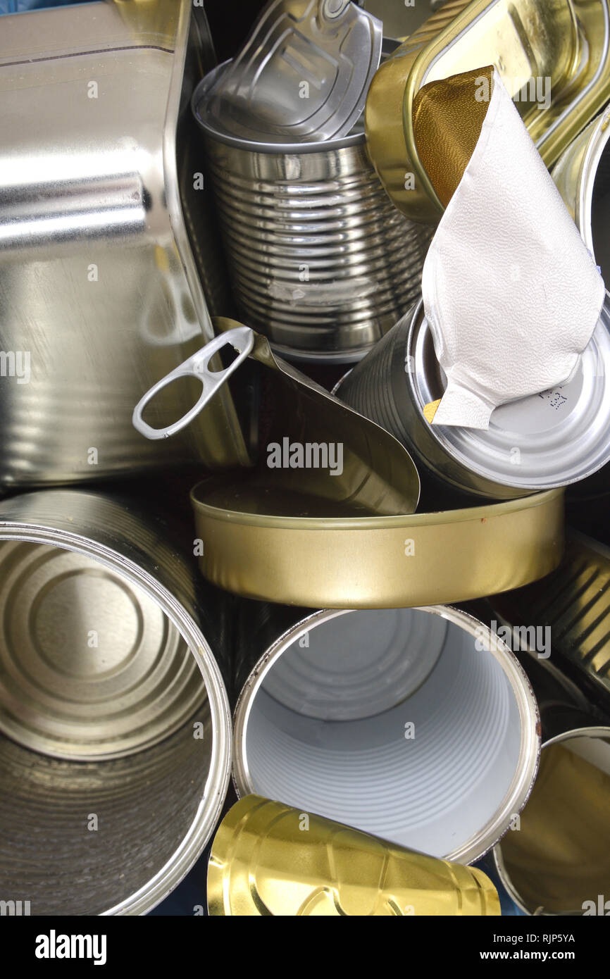 tin cans inside a garbage can,top view Stock Photo - Alamy