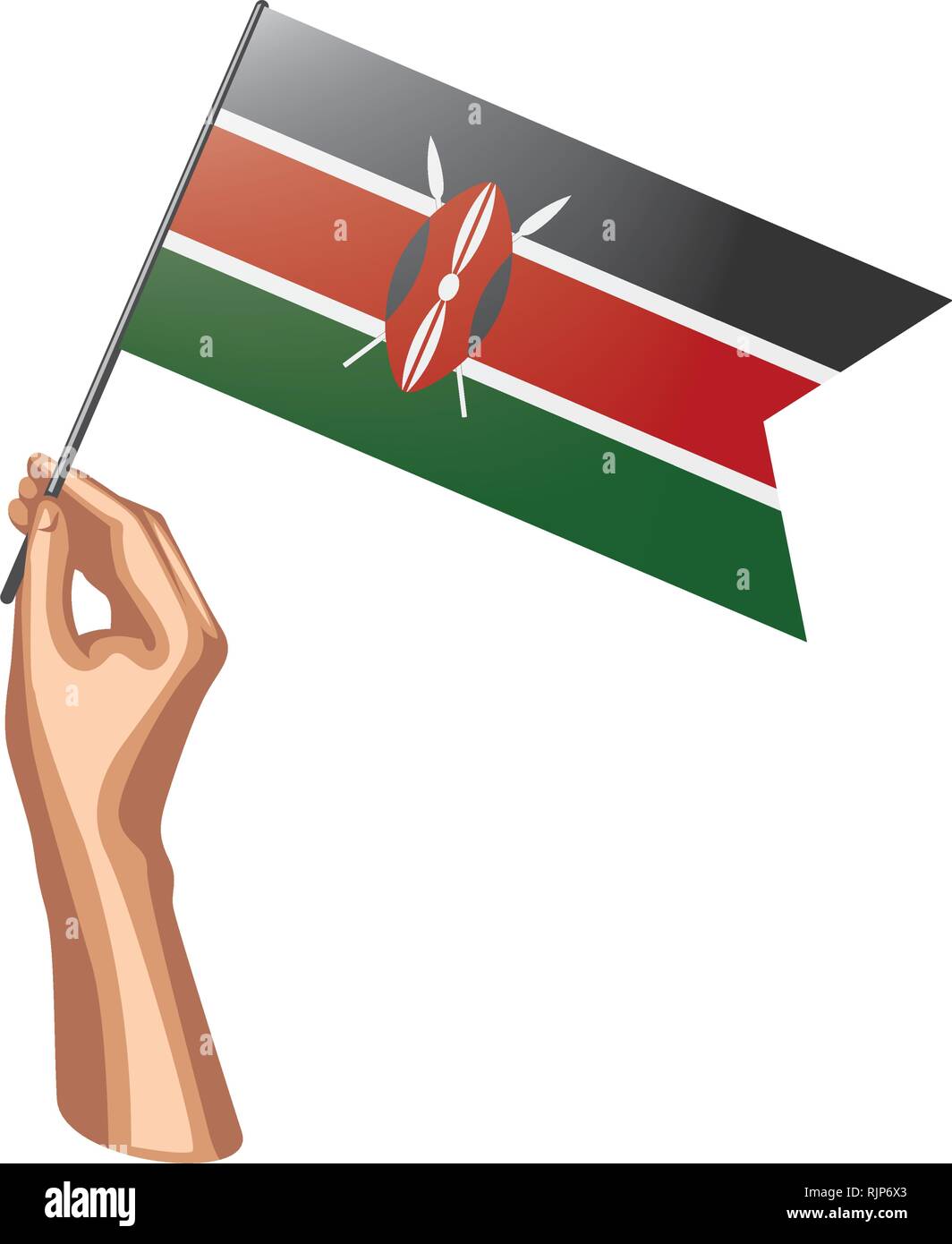 Kenya flag and hand on white background. Vector illustration Stock ...