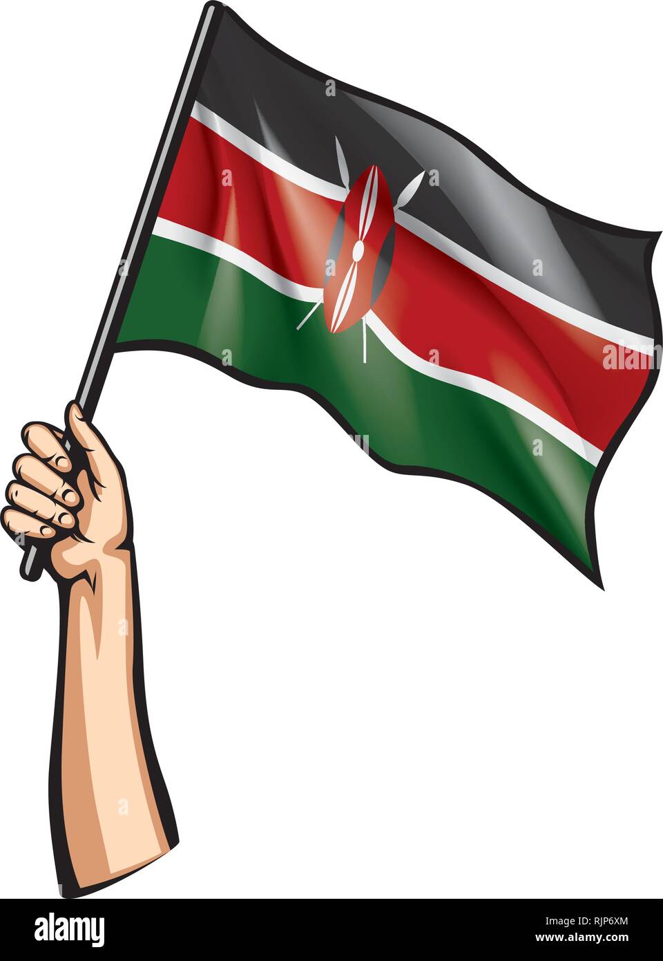 Kenya flag and hand on white background. Vector illustration Stock ...