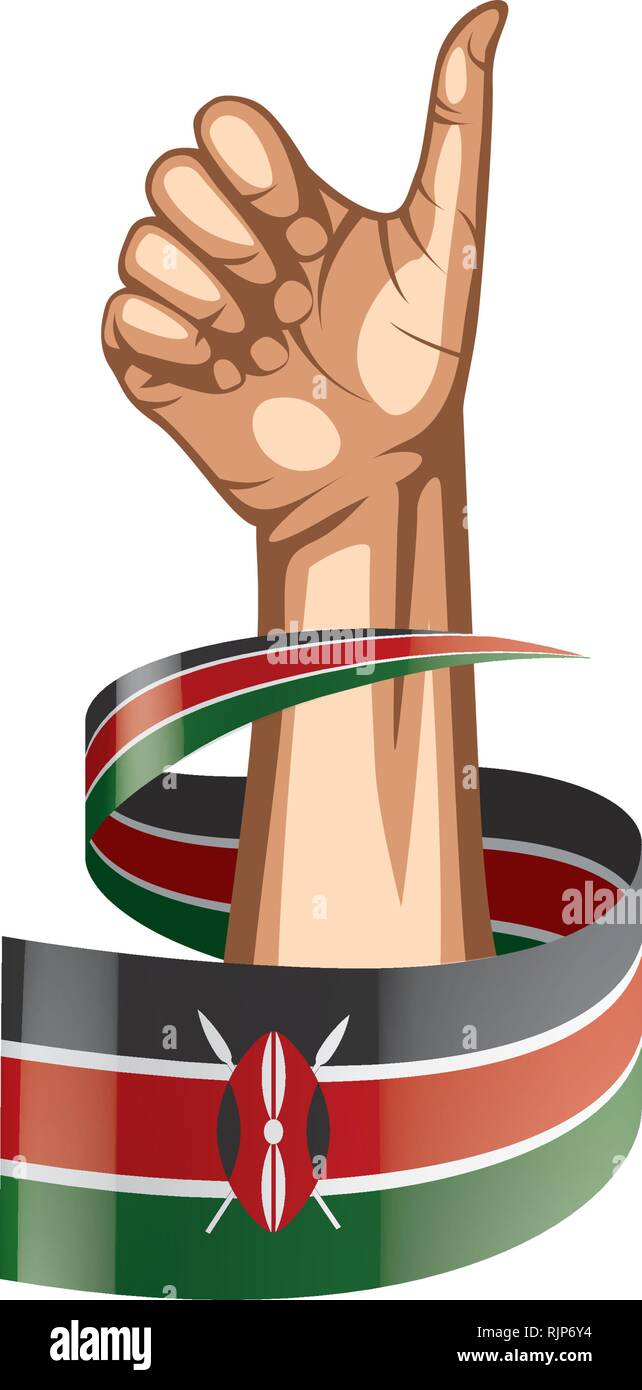Kenya flag and hand on white background. Vector illustration Stock ...