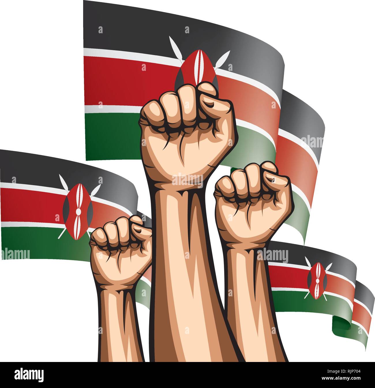 Kenya flag and hand on white background. Vector illustration Stock ...