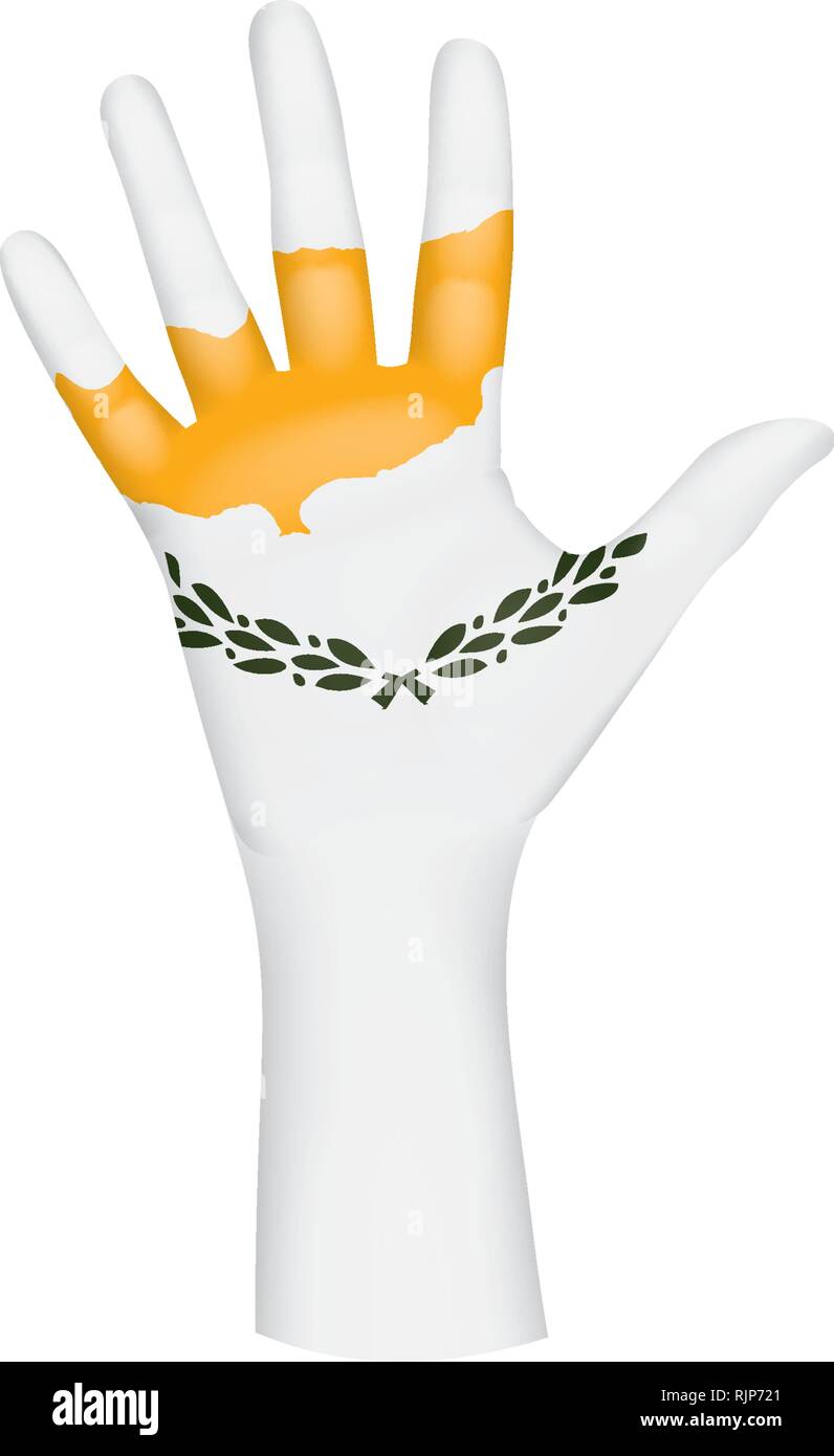 Cyprus flag and hand on white background. Vector illustration Stock ...