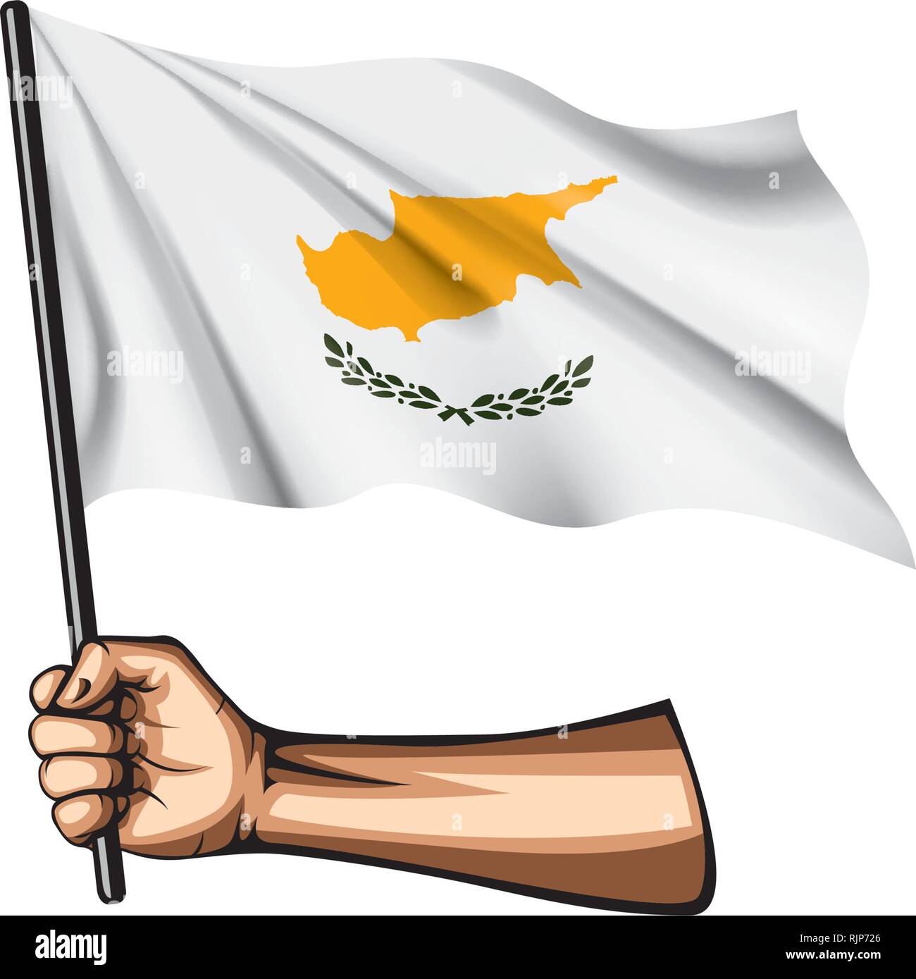 Cyprus flag and hand on white background. Vector illustration Stock ...