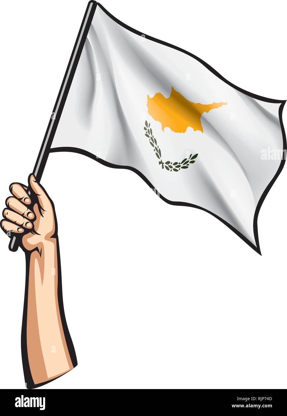 Cyprus flag and hand on white background. Vector illustration Stock ...